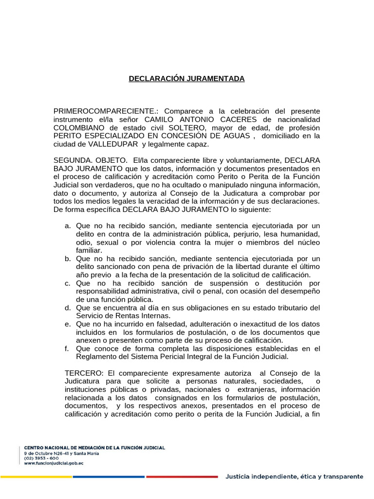Declaración Juramentada de Perito Judicial | PDF | Justicia | Crimen y ...