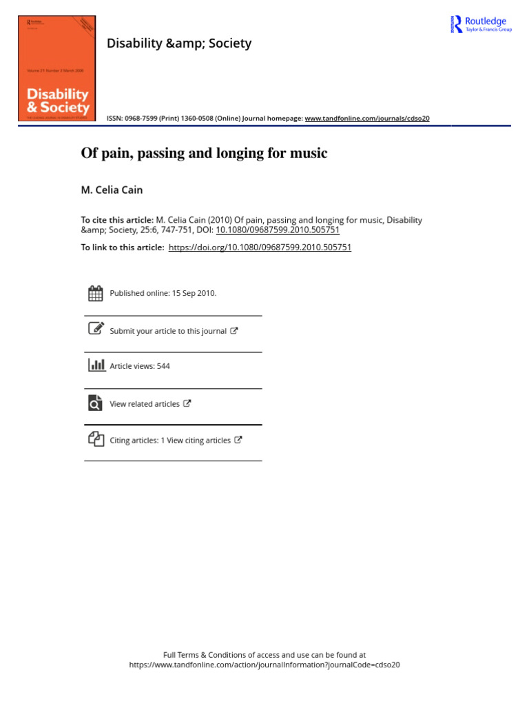 Of Pain Passing and Longing For Music | PDF | Disability | Pain