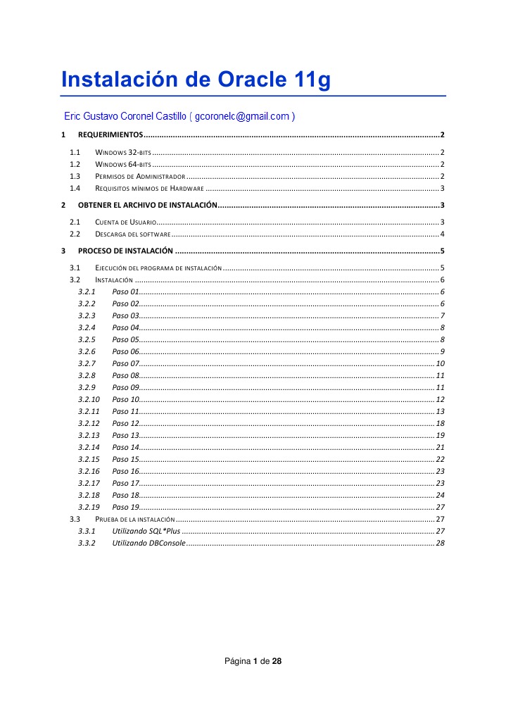 Instalación de Oracle 11g | Descargar gratis PDF | Base de datos Oracle ...