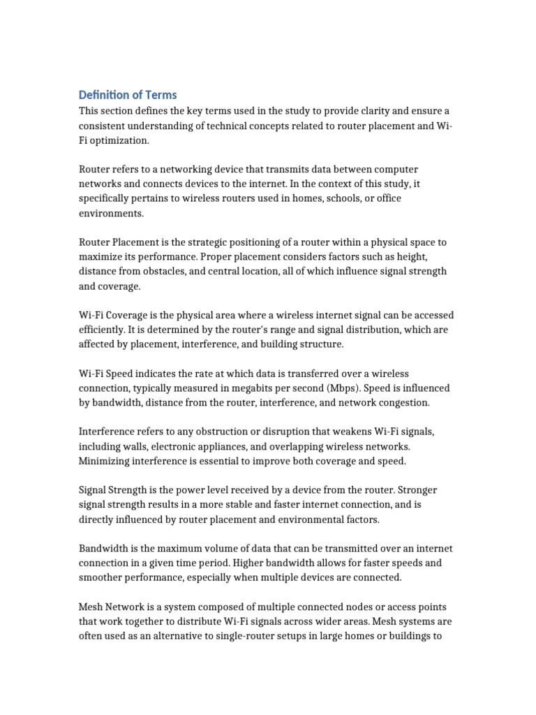 Definition of Terms Router Placement | PDF