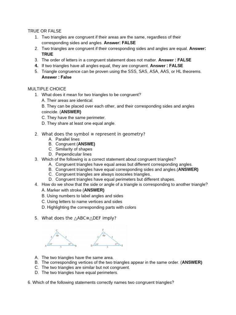 Congruence Statement of Triangle (1) | PDF | Triangle | Euclidean Plane Geometry