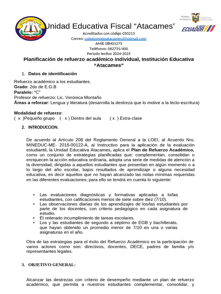 Plan Refuerzo 2do C | PDF | Enseñando | Aprendizaje