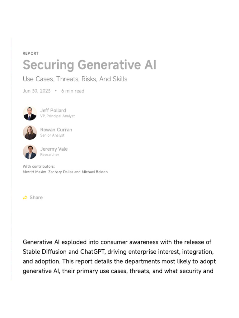 Forrester Securing Generative AI | PDF | Artificial Intelligence ...