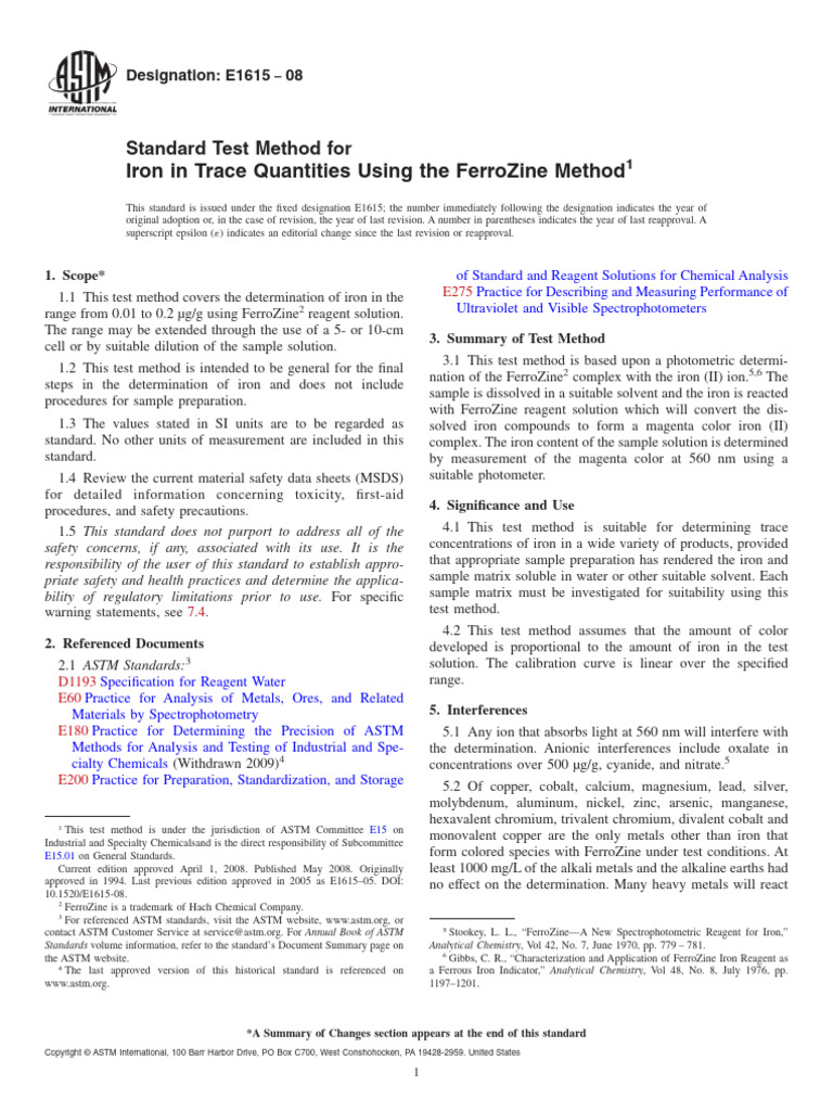 Iron Trace Analysis via FerroZine Method | PDF | Calibration | Chemistry