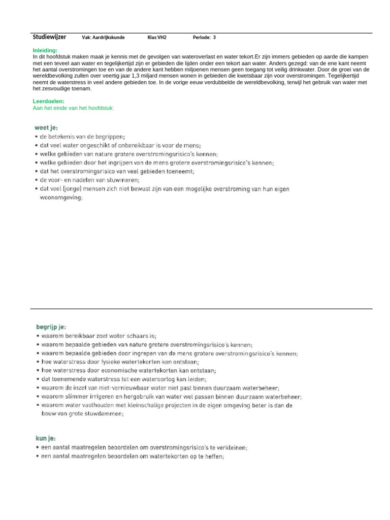 Studiewijzer Aardrijkskunde VH2 Periode 3 Buitenland Hoofdstuk 4 | PDF