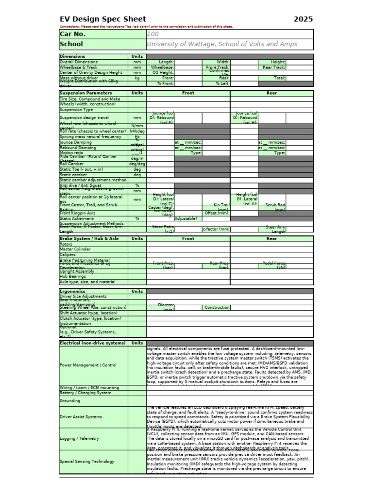 2025 EV Design Specification Sheet | PDF | Rechargeable Battery | Motor ...