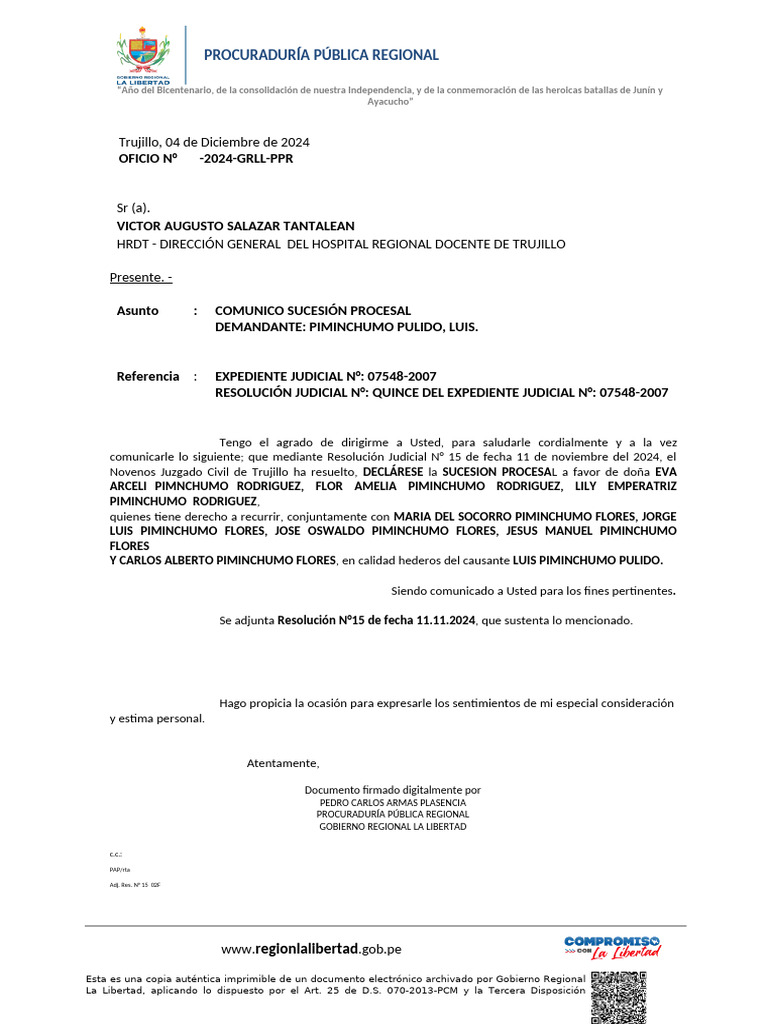 Formato. (Oficio) - Comunico Sucesión Procesal | PDF