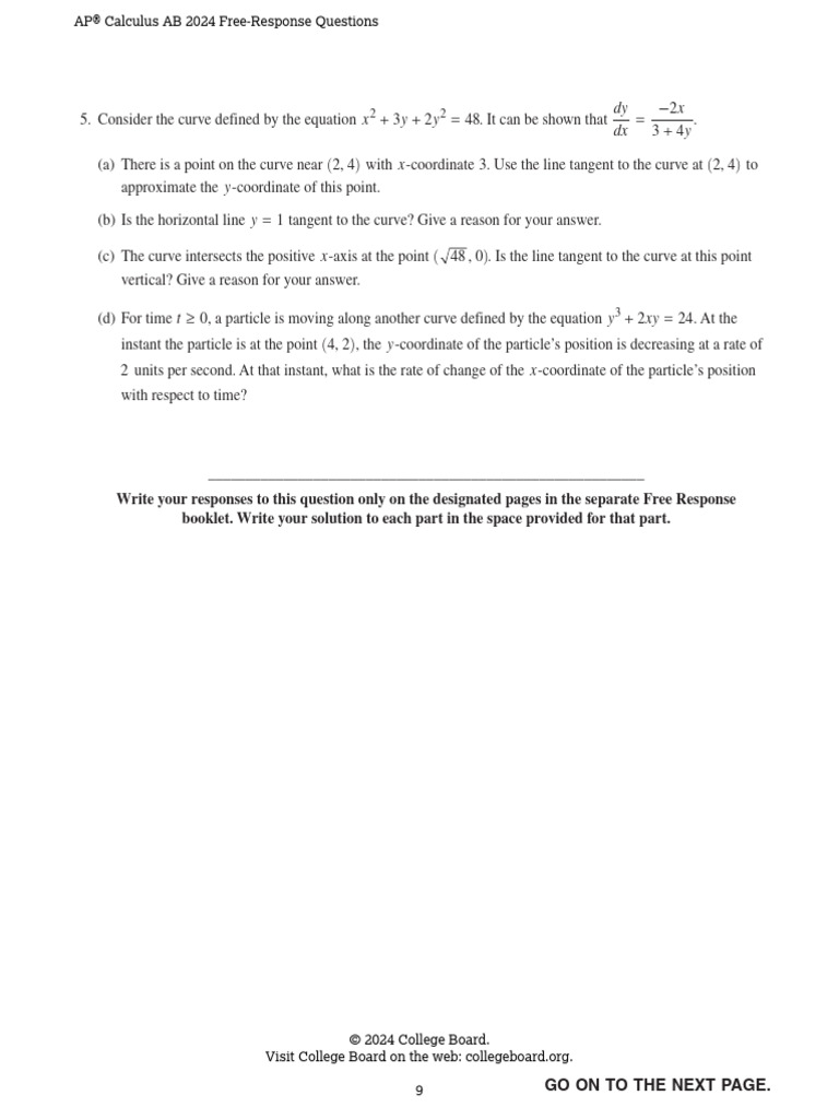 2024 AP Calculus AB Free-Response Questions | PDF