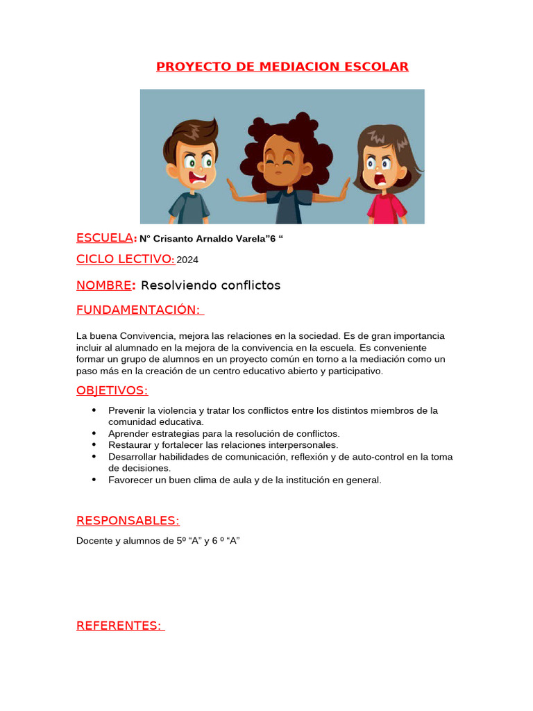 Proyecto de Mediacion Escolar | PDF | Mediación | Enseñando