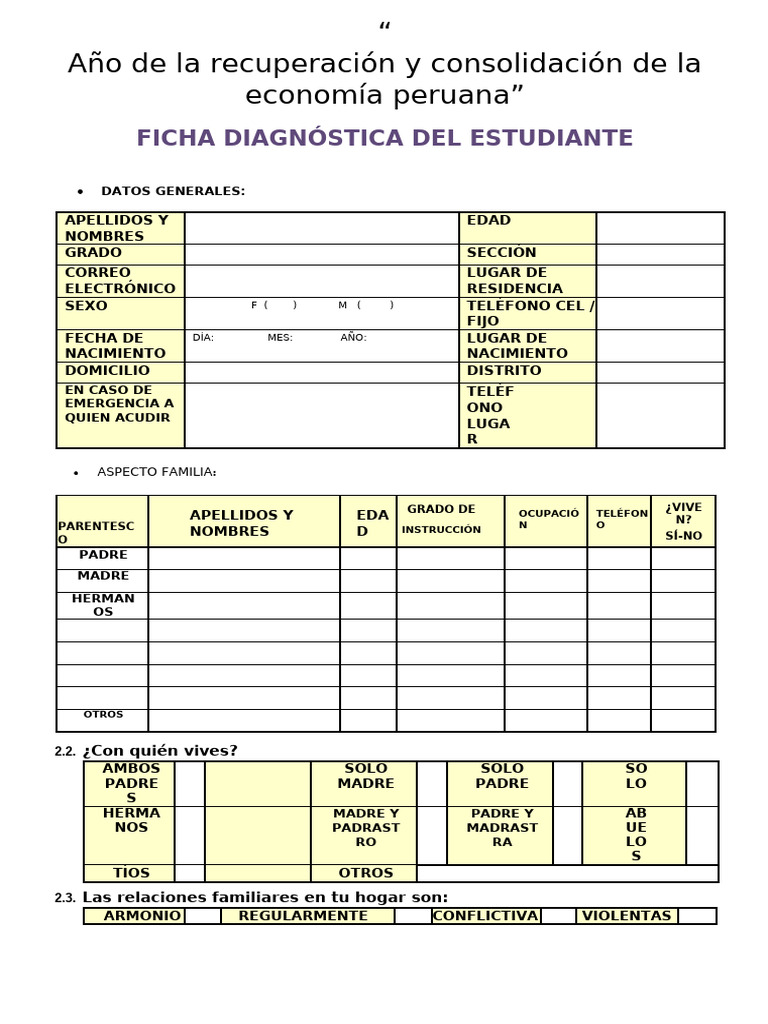 Ficha-Diagnostica-Del Estudiante | PDF