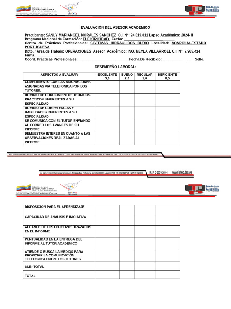 P-5 Lista Evaluacion Del Tutor Academico Definitivo | PDF | Aprendizaje | Cognición