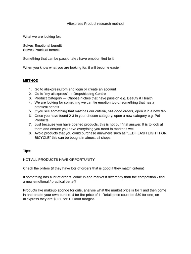 Aliexpress Product Research Method | PDF
