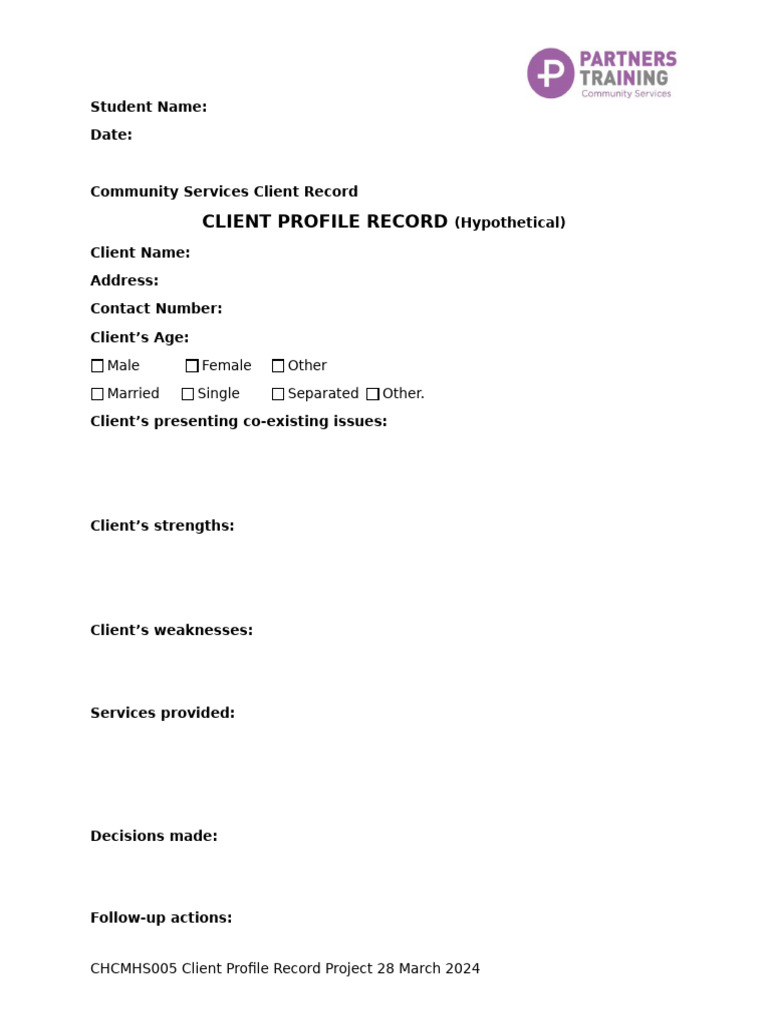 CHCMHS005-Client 3 - Profile-Record-Project-28-March-2024 - S | PDF