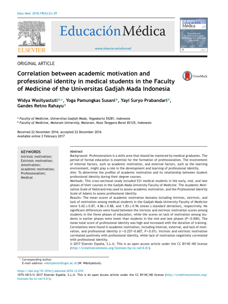 Correlation Between Academic Motivation and Professional Identit 2018 Educac | PDF | Motivation ...
