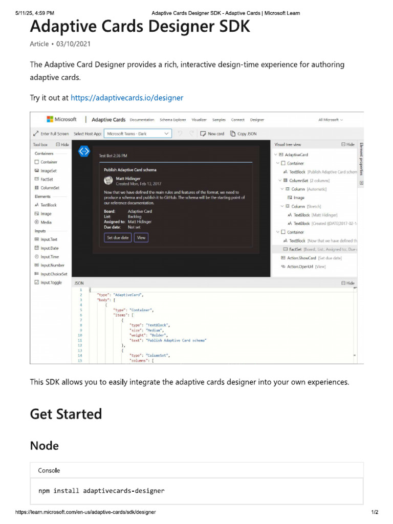 Adaptive Cards Designer SDK | PDF