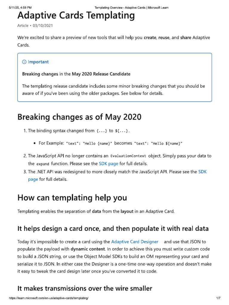 Adaptive Cards Templating | PDF