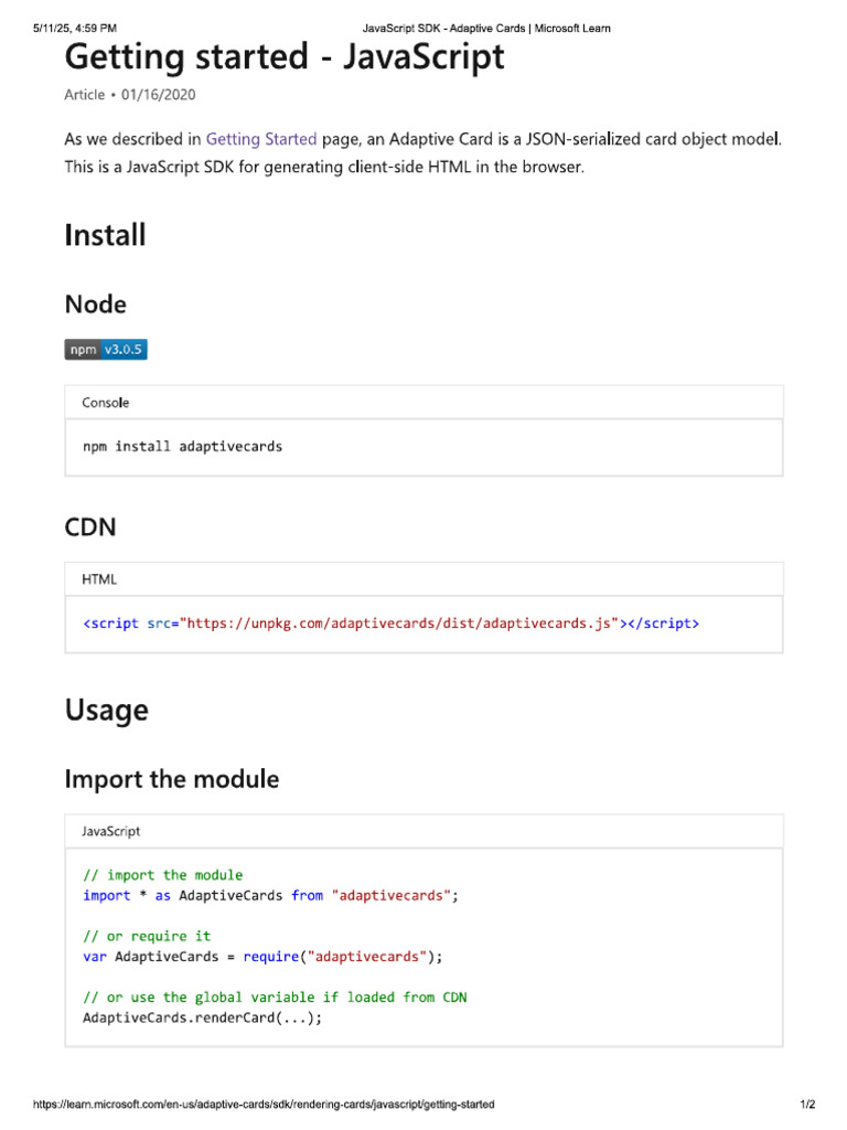 Getting Started - JavaScript | PDF