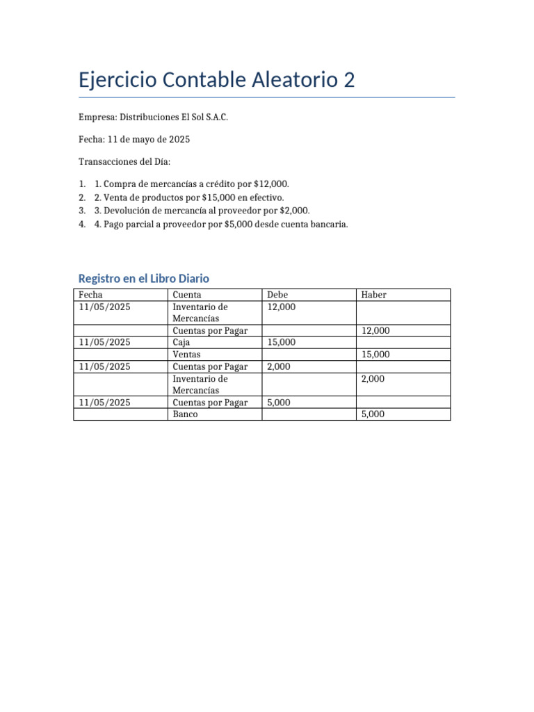 Ejercicio Contable | PDF