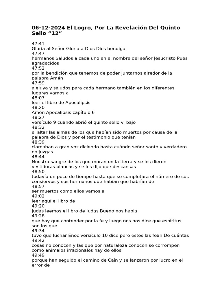 06-12-2024 El Logro, Por La Revelación Del Quinto Sello "12" | PDF ...