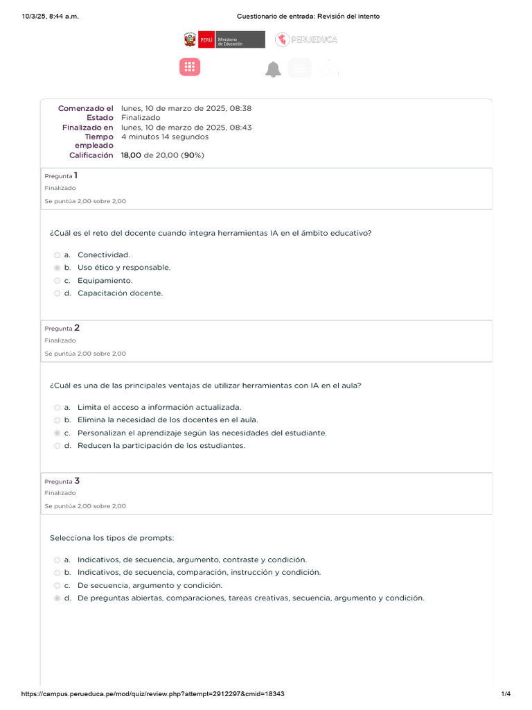 Cuestionario de Entrada - PERUEDUCA | PDF | Inteligencia artificial | Inteligencia (IA) y semántica