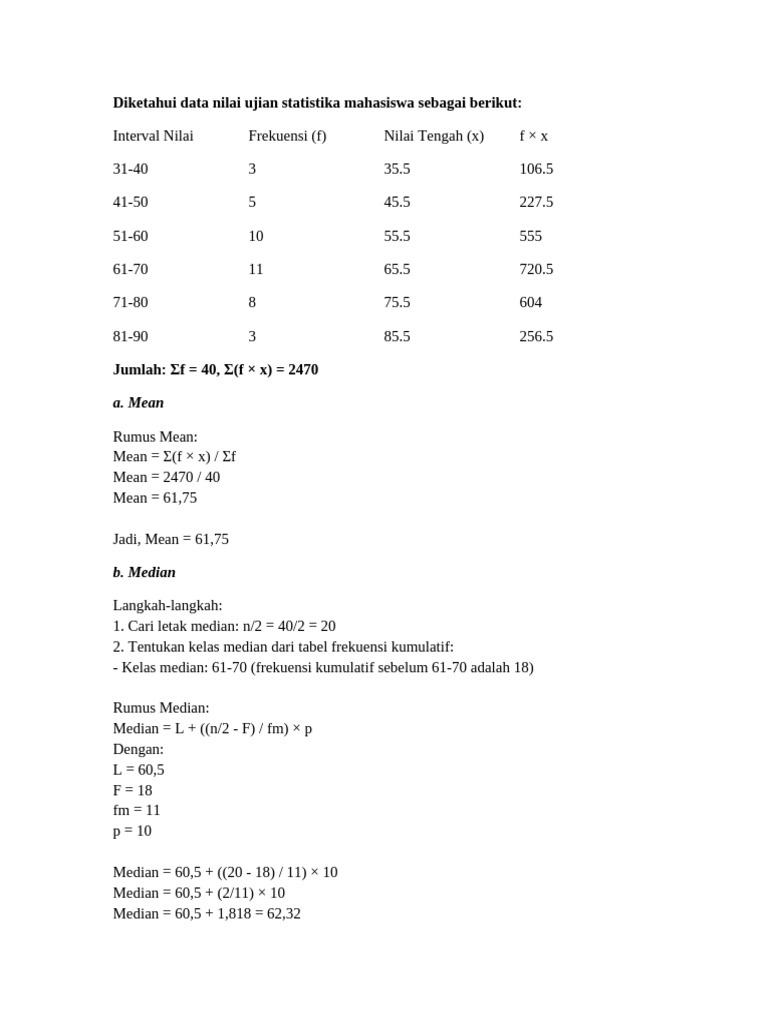 Perhitungan Statistik Ujian Mahasiswa | PDF