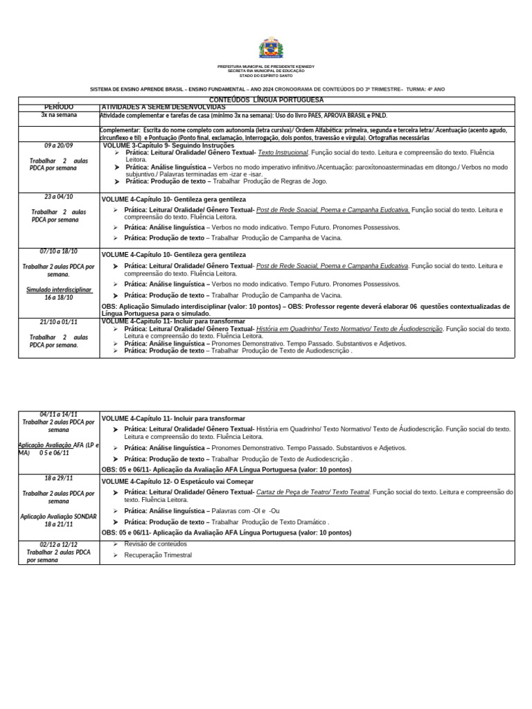 planejamento integrad 4 º ano - certo- 1º trimestre 2024 (1) | PDF ...