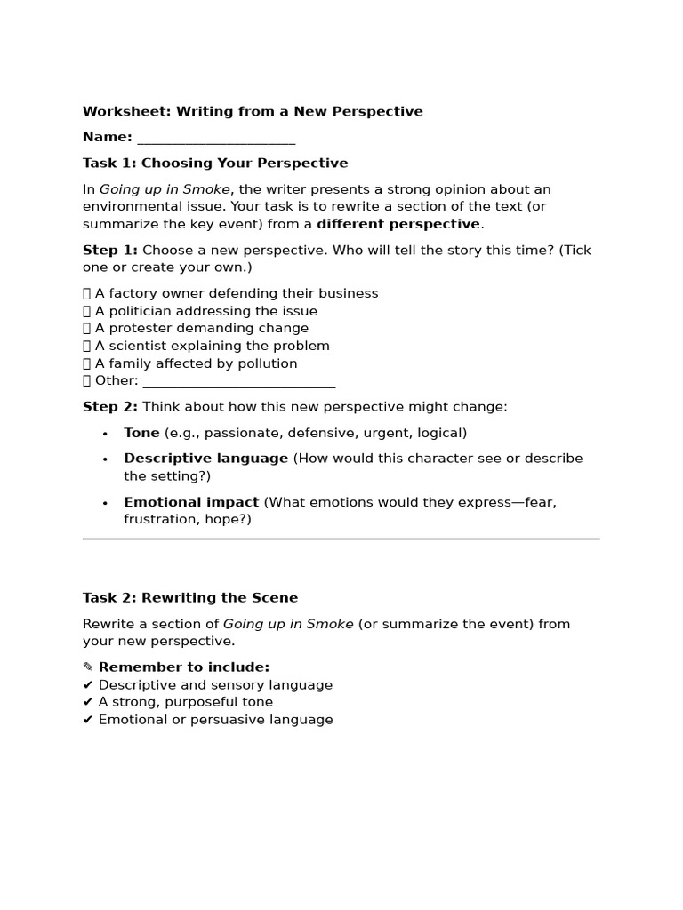 Perspectives - Worksheet | PDF