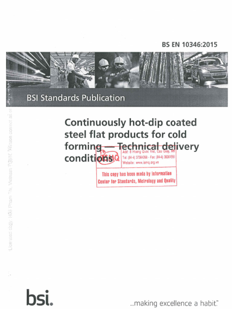 BS EN 10346 2015 Continuously Hot-Dip Coated Steel Flat Products | PDF