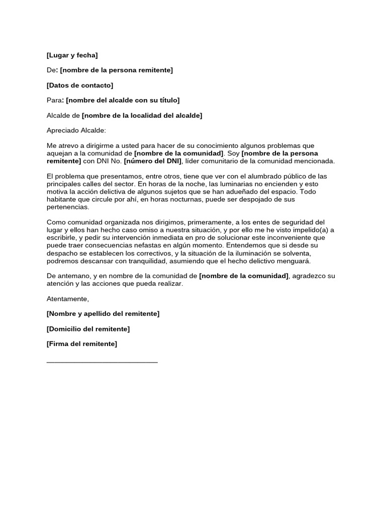 Carta formal al alcalde sobre alumbrado público | PDF