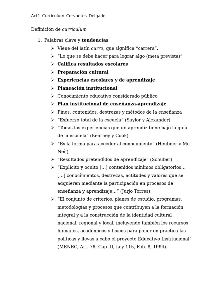 Definicion de Curriculum | PDF | Plan de estudios | Pedagogía