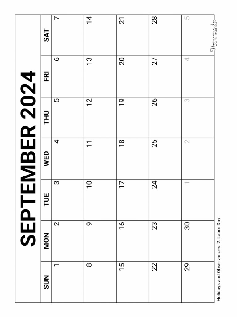 September Calendar 2024 Printable Blank | PDF