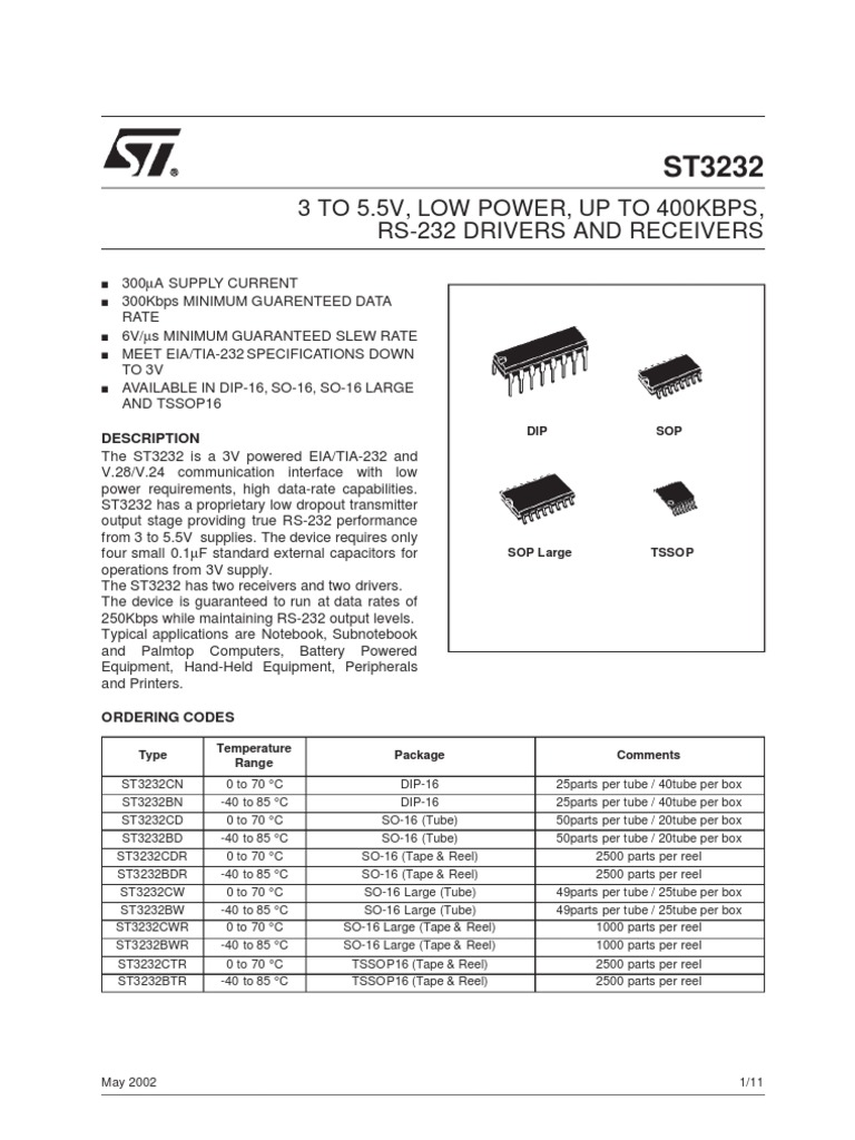 ST3232 Data Sheet | PDF | Vacuum Tube | Electricity