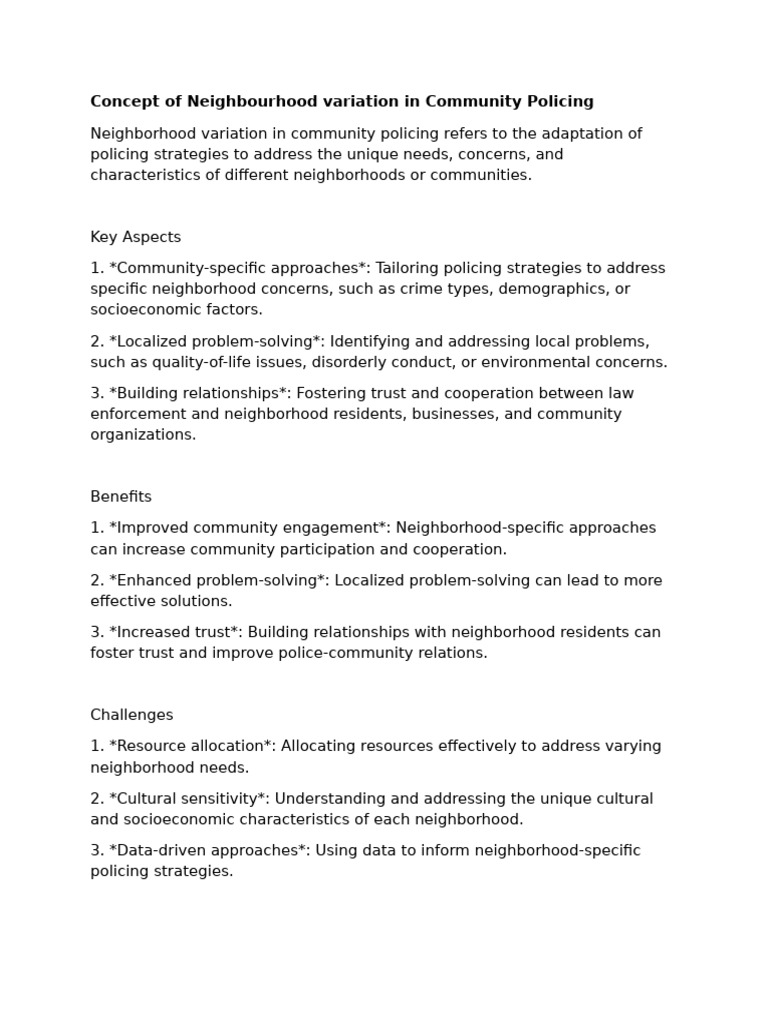 Concept of Neighbourhood variation in Community Policing | PDF