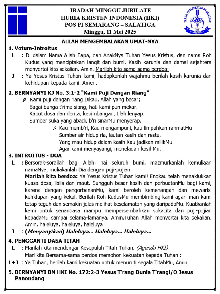 Acara Minggu Jubilate - 11 Mei 2025 | PDF