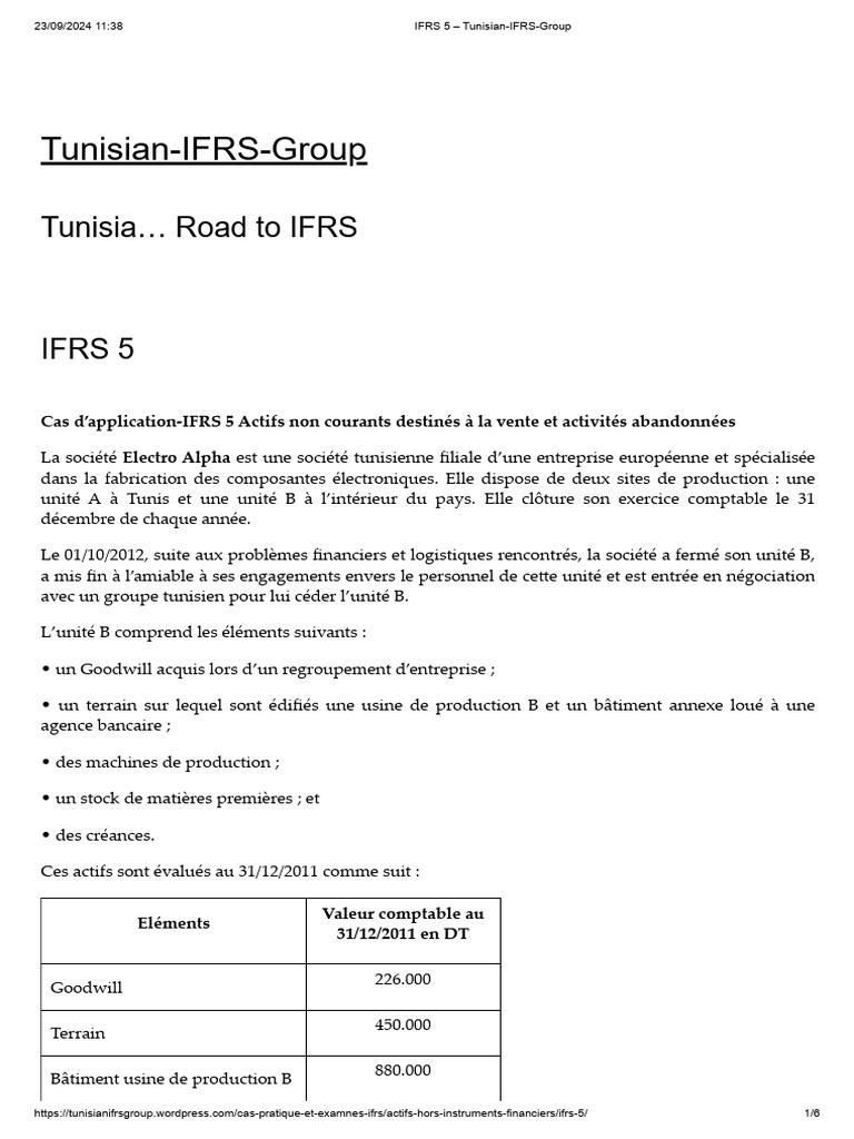 Cas d'application IFRS 5 : Electro Alpha | PDF | Normes internationales ...