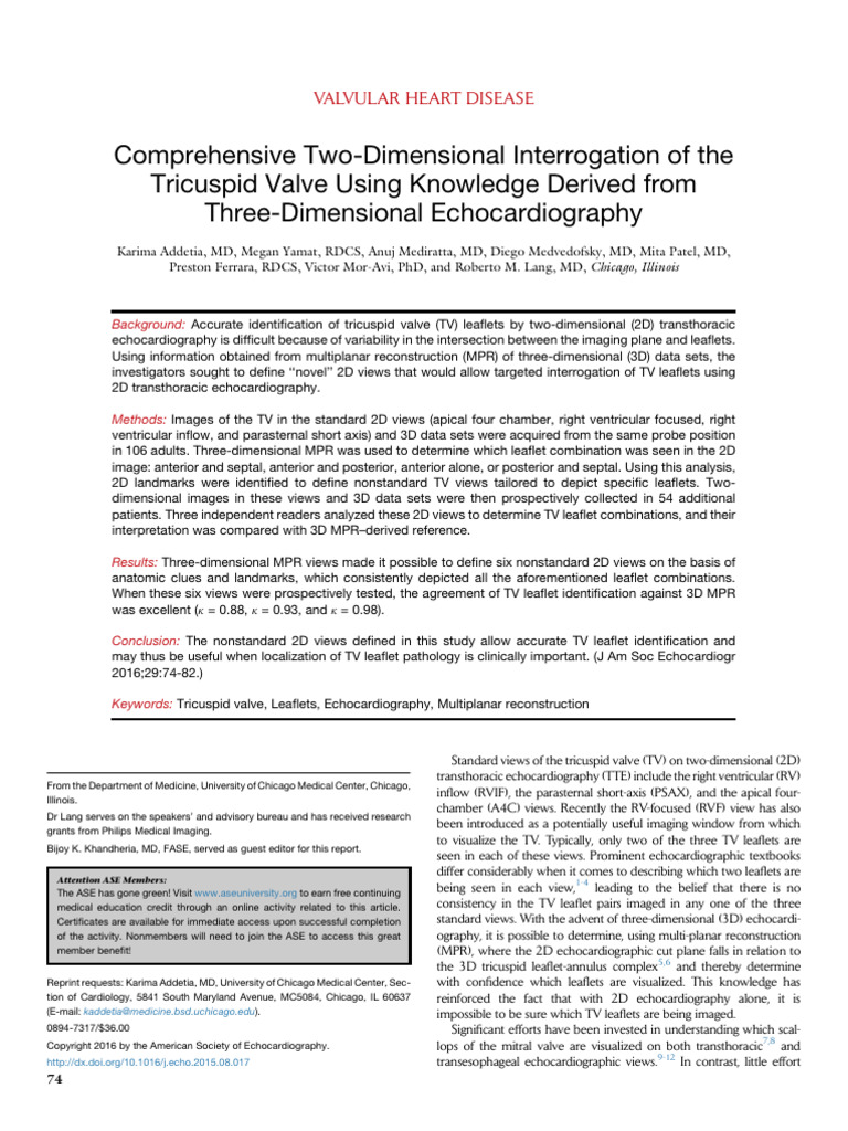 Lang Tricuspid Valve Anatomy TTE | PDF | Heart Valve | Echocardiography
