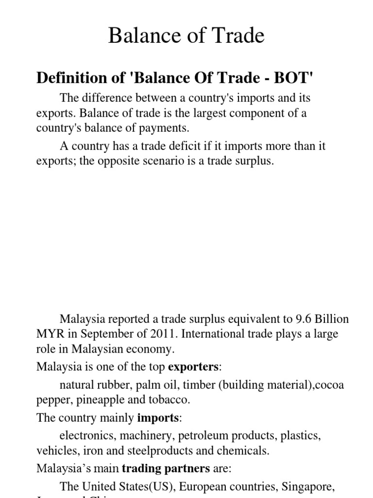 Definition of 'Balance of Trade - BOT' | PDF | Balance Of Trade | Trade