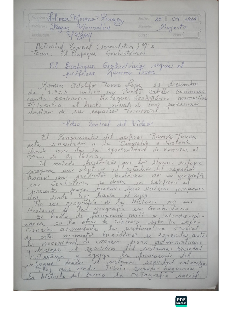 El Enfoque Geohistorico Según El Profesor Ramón Tovar | PDF