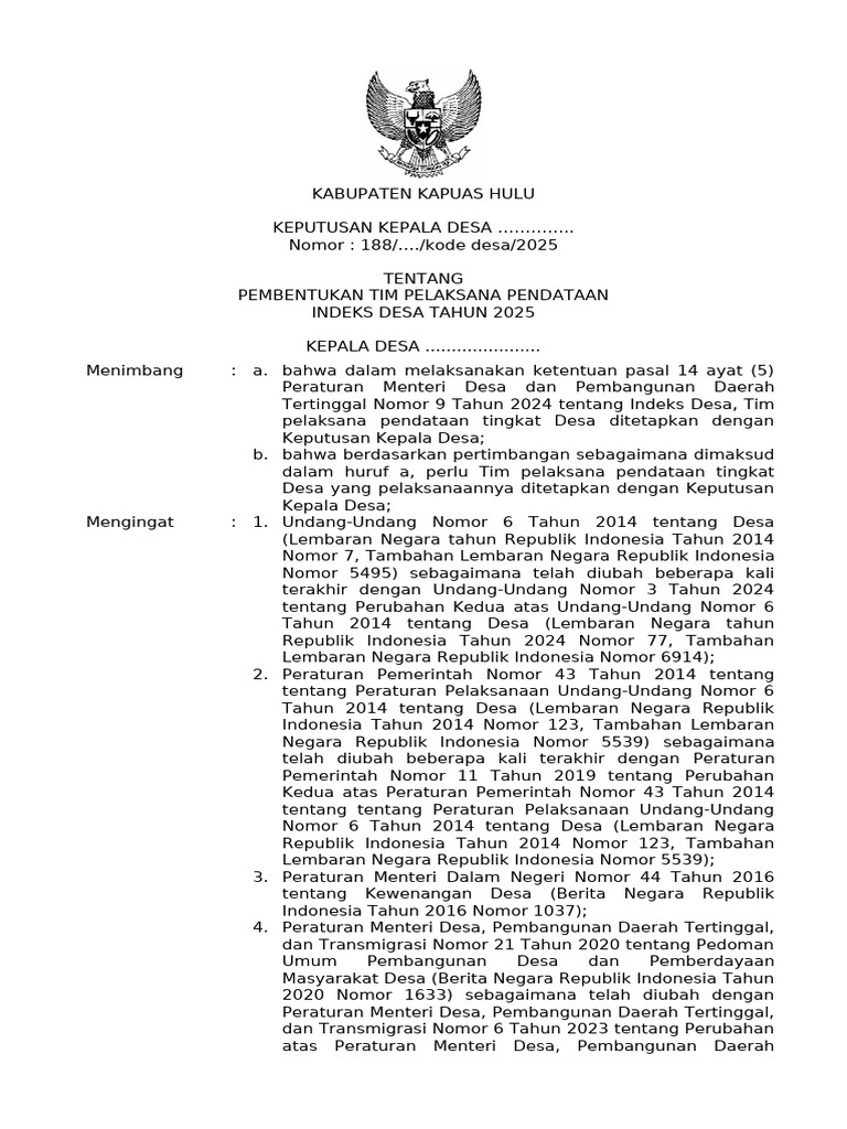 DRAFT - SK-Pendataan Indek Desa Tahun 2025 | PDF