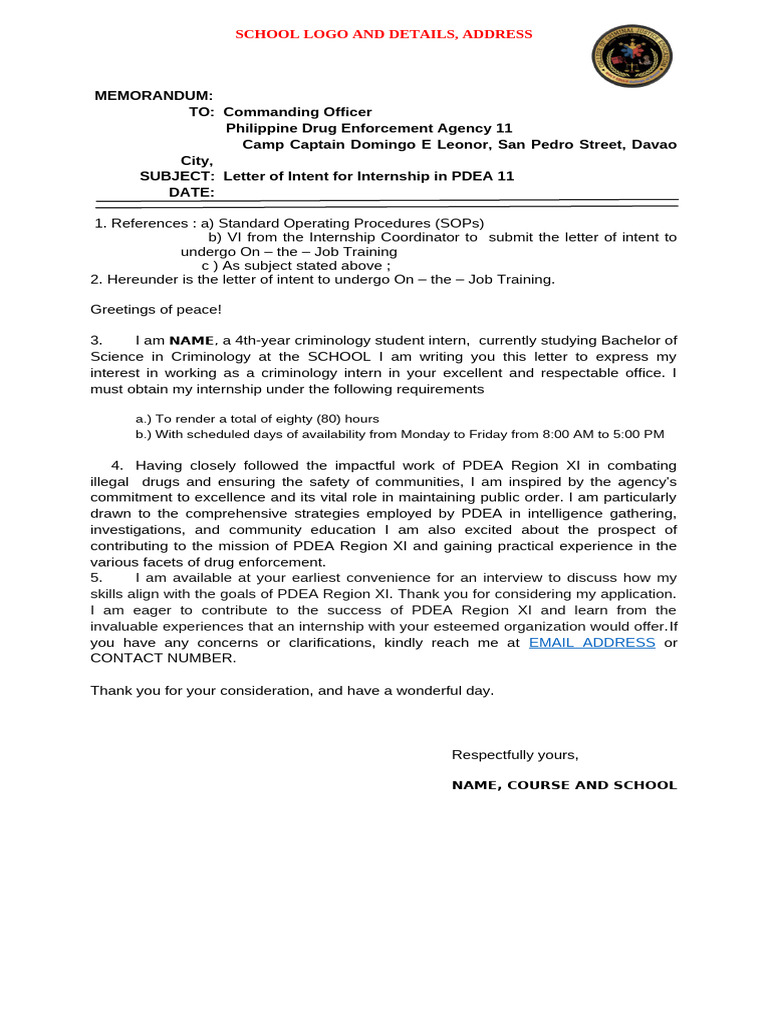 Letter of Intent PDEA XI | PDF