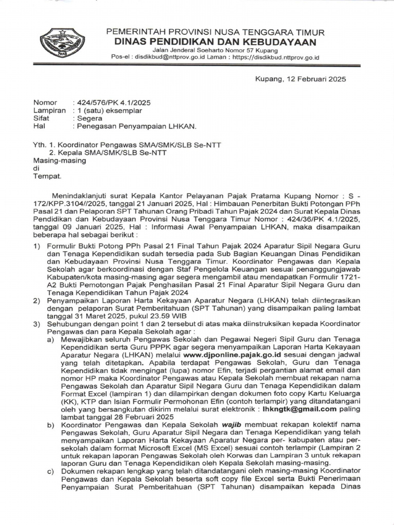 Penegasan Penyampaian Lhkan Tahun 2025 | PDF