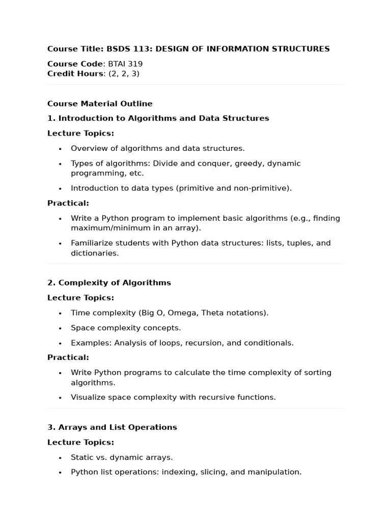 Outline - Bsds 113 - Design of Information Structures | PDF | Theoretical Computer Science ...