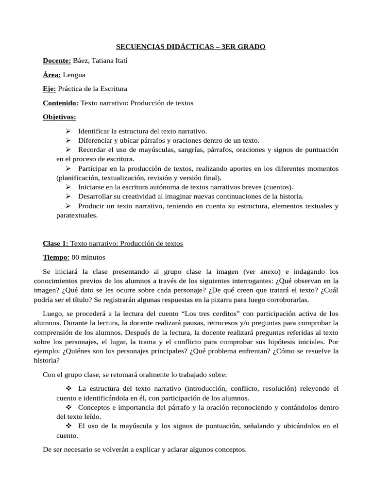 Secuencias Didácticas: Escritura Narrativa | PDF | Puntuación | Aprendizaje