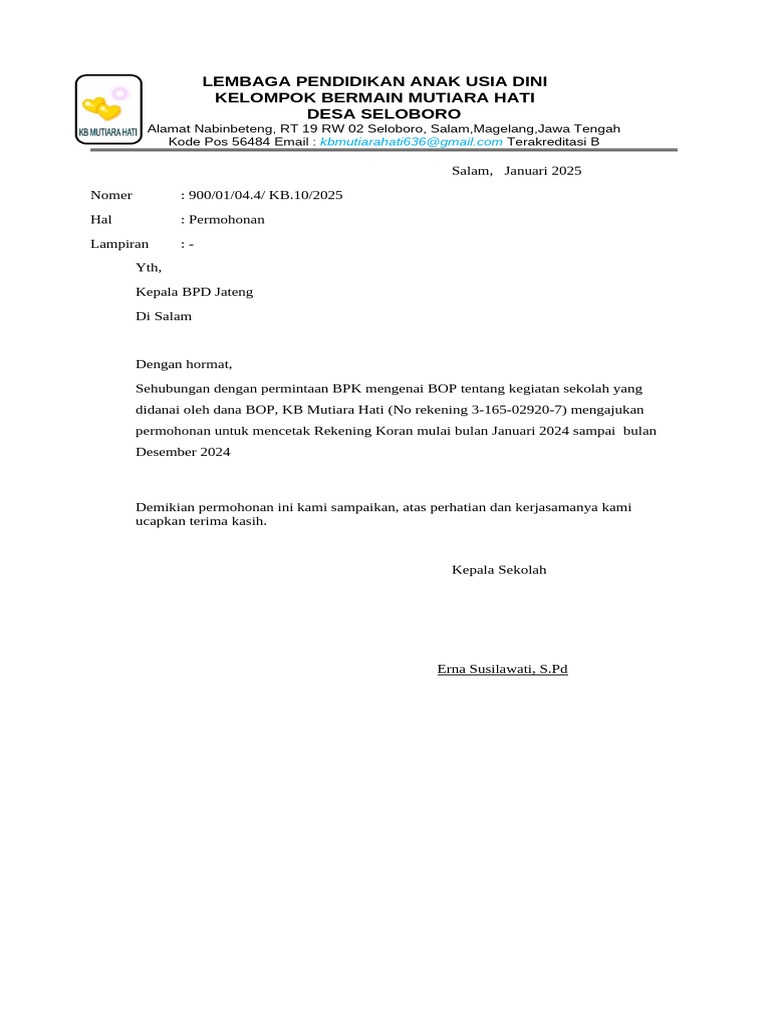 SURAT PERMOHONAN CETAK REK.KORAN KBMH | PDF