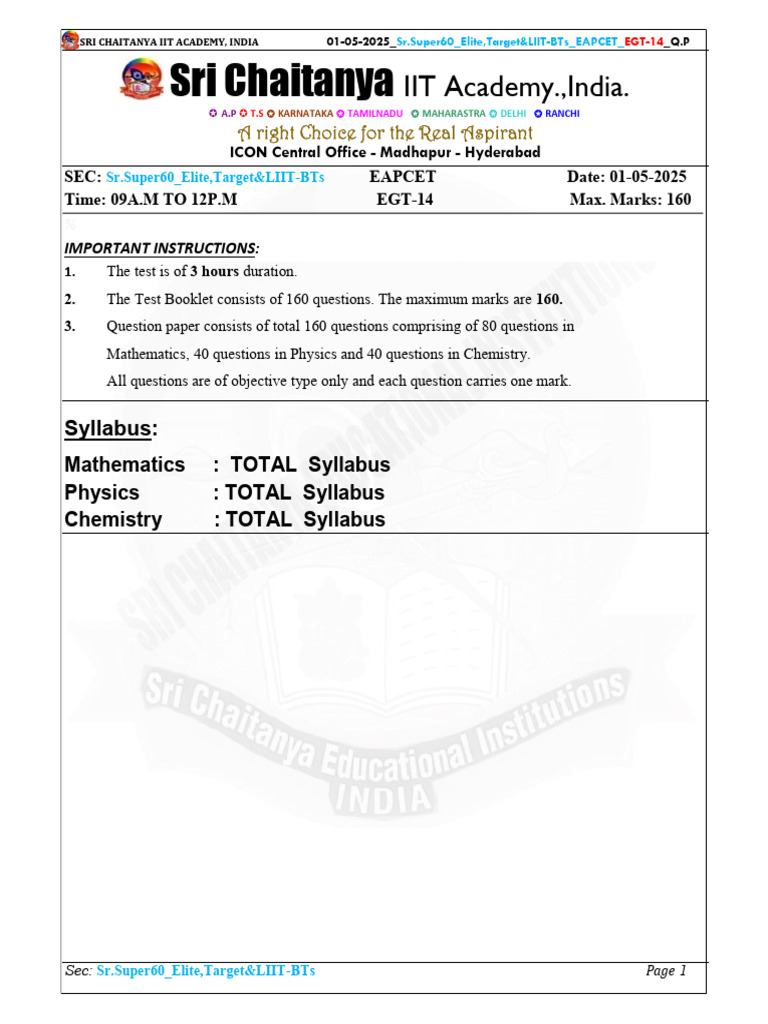 01-05-2025 SR - Super60 Elite, Target&Liit-bts Eapcet Egt-14 Q.paper ...