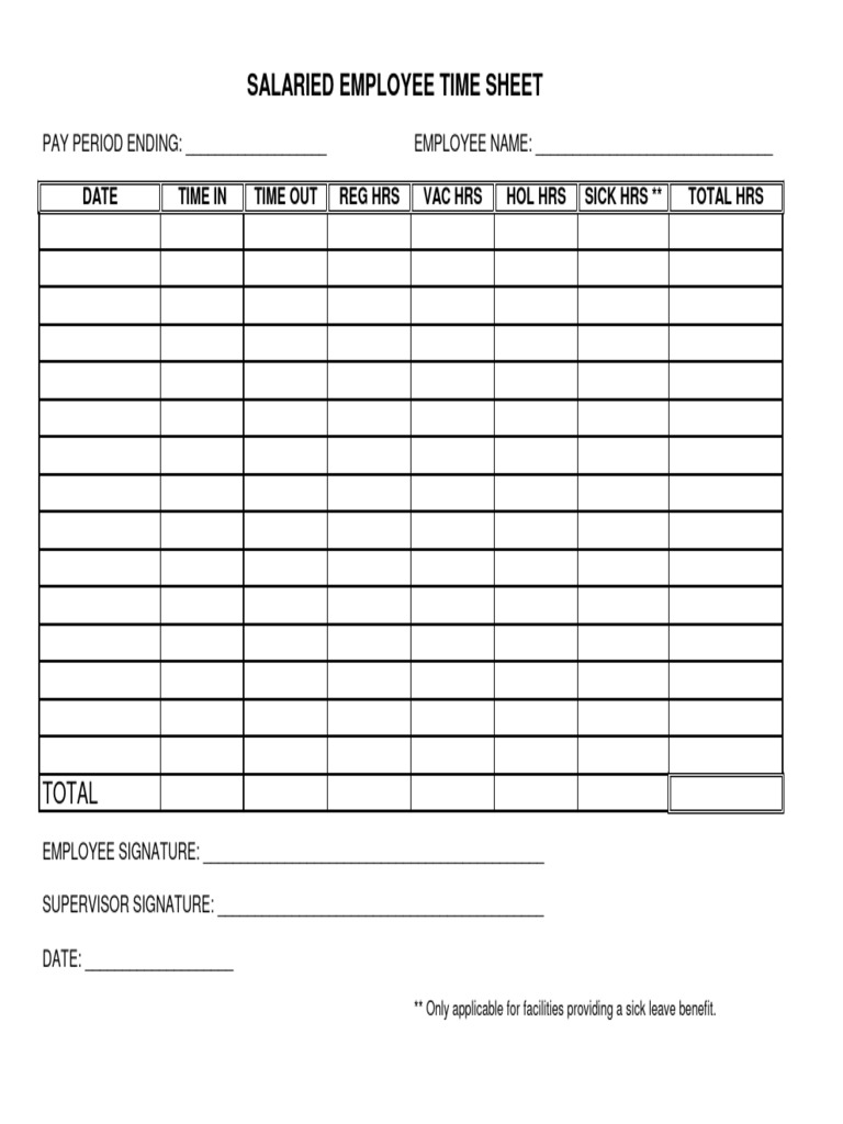 Salaried Employee Time Sheet | PDF