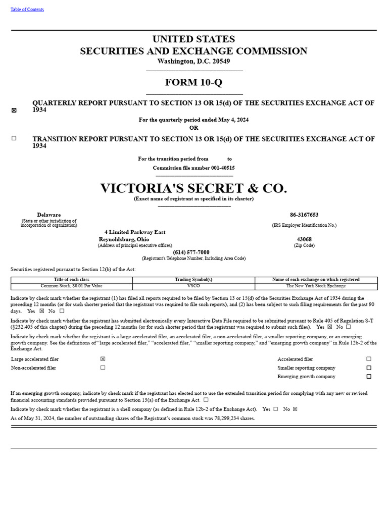 Victoria'S Secret & Co.: United States Securities and Exchange ...