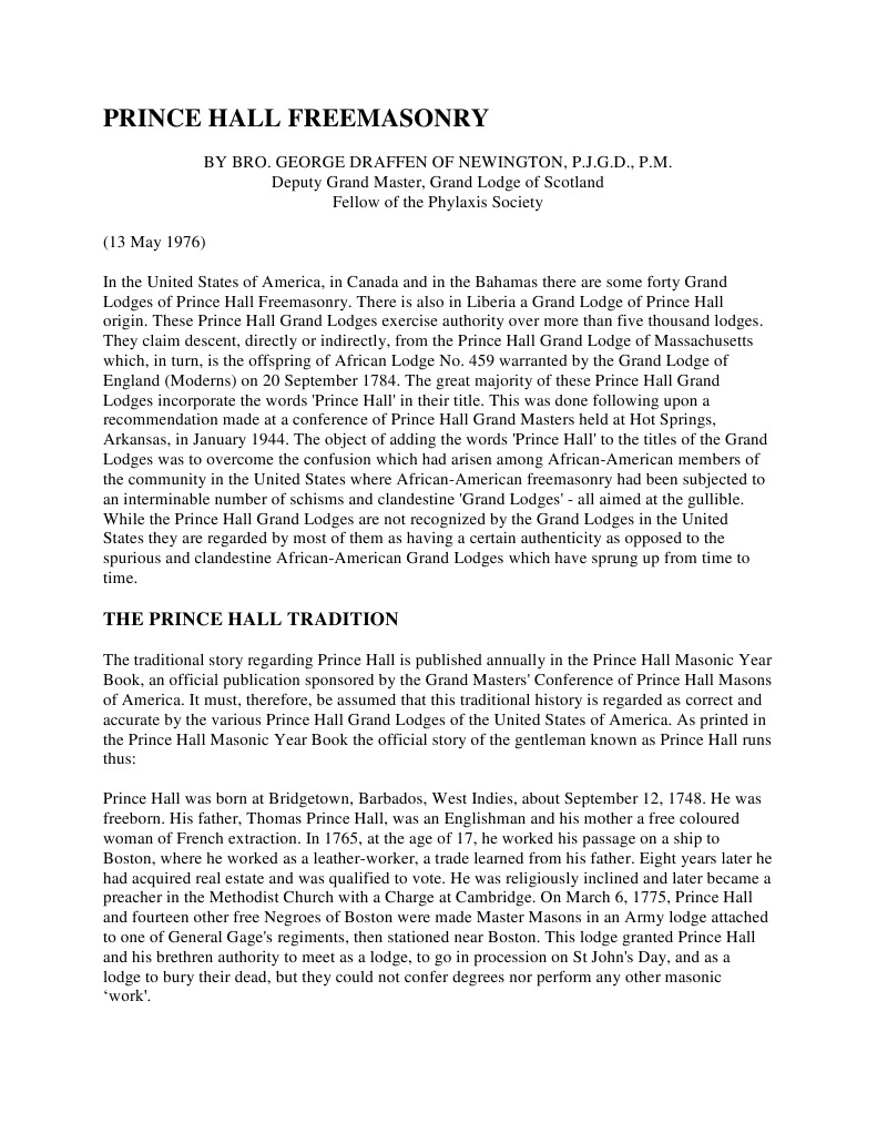 Prince Hall Freemasonry | PDF | Freemasonry | Masonic Lodge