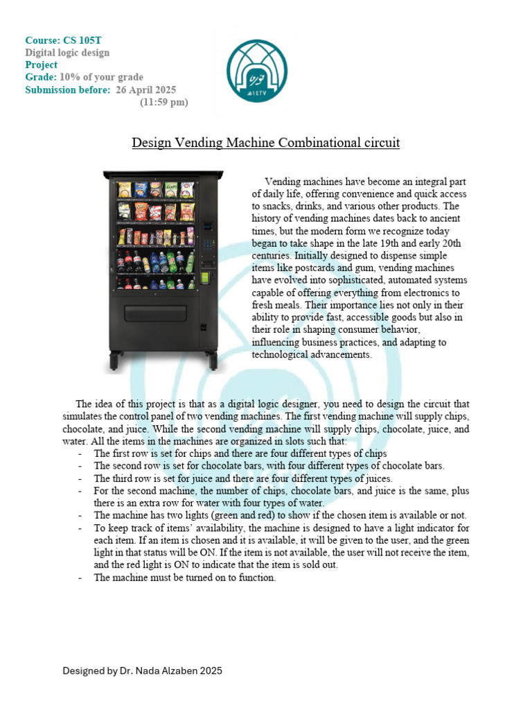 CS105 Project Design CombinationalCircuit For Vending Machine1 | PDF ...