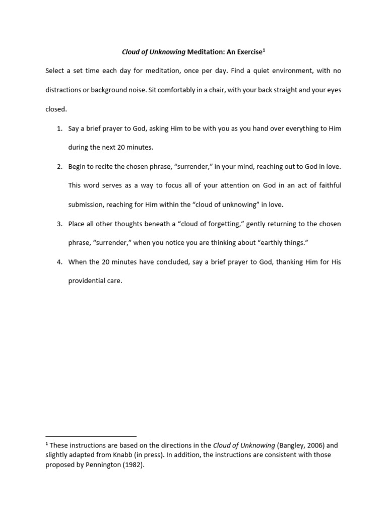 Cloud of Unknowing Meditation Guide | PDF